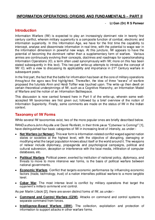 (PDF) Information Operations: Origins and Fundamentals - Part II