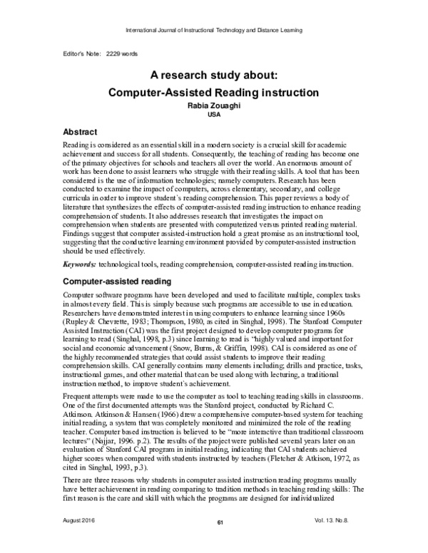Pdf Computer Assisted Reading Instruction