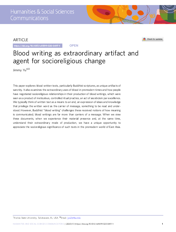 (PDF) Blood writing as extraordinary artifact and agent for ...