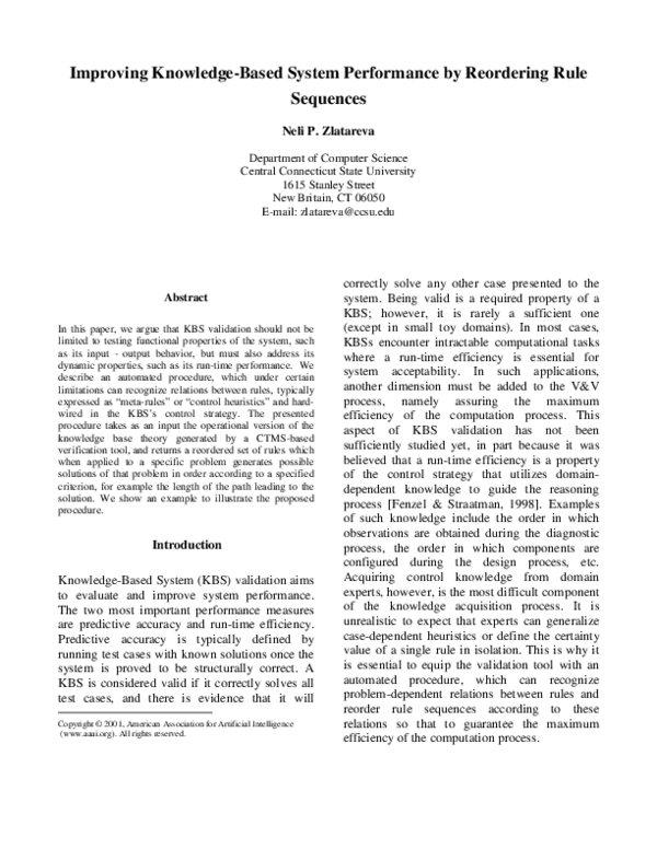 (PDF) Improving Knowledge-Based System Performance by Reordering Rule Sequences