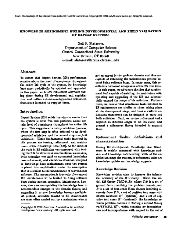 (PDF) Knowledge Refinement During Developmental and Field Validation of Expert Systems