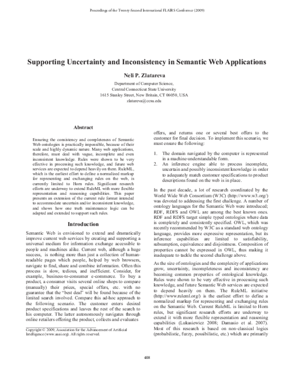 (PDF) Supporting Uncertainty and Inconsistency in Semantic Web Applications