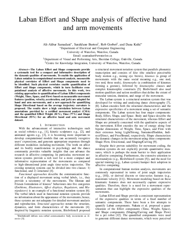 (PDF) Laban Effort and Shape Analysis of Affective Hand and Arm Movements