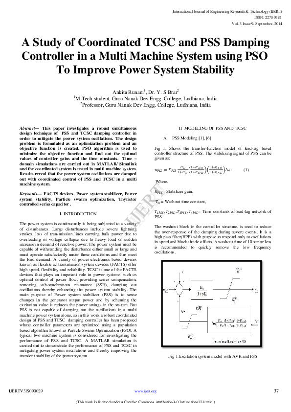(PDF) IJERT-A Study of Coordinated TCSC and PSS Damping Controller in a Multi Machine System ...