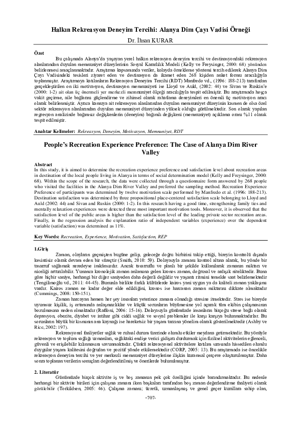 (PDF) Halkın Rekreasyon Deneyim Tercihi: Alanya Dim Çayı Vadisi Örneği ...