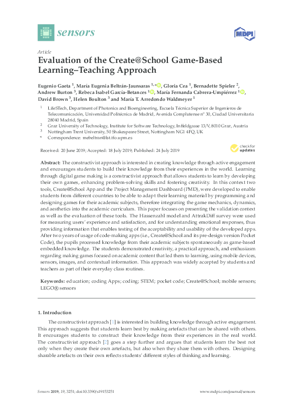 (PDF) Evaluation of the Create@School Game-Based Learning-Teaching Approach