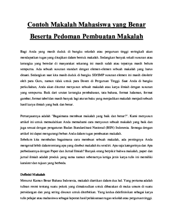 (PDF) Contoh Makalah Mahasiswa yang Benar