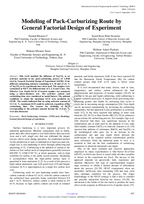 (PDF) IJERT-Modeling of Pack-Carburizing Route by General Factorial Design of Experiment