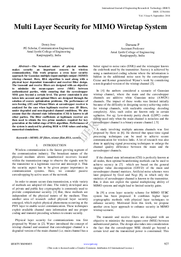 (PDF) IJERT-Multi Layer Security for MIMO Wiretap System (PDF) IJERT-Multi Layer Security for MIMO Wiretap System