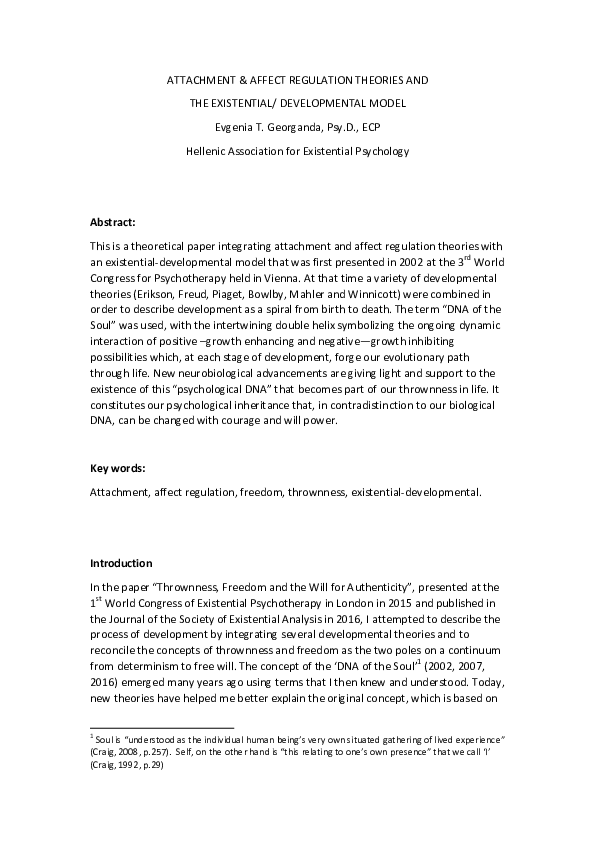 (PDF) ATTACHMENT & AFFECT REGULATION THEORIES AND THE EXISTENTIAL ...