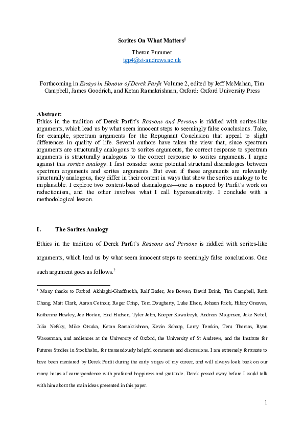 (PDF) Sorites On What Matters | Theron Pummer - Academia.edu