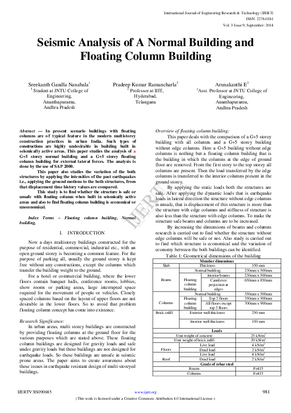 (PDF) IJERT-Seismic Analysis of A Normal Building and Floating Column Building