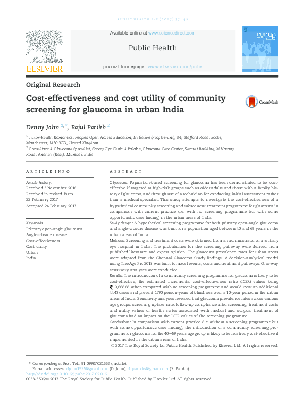 (PDF) Cost-effectiveness and cost utility of community screening for ...