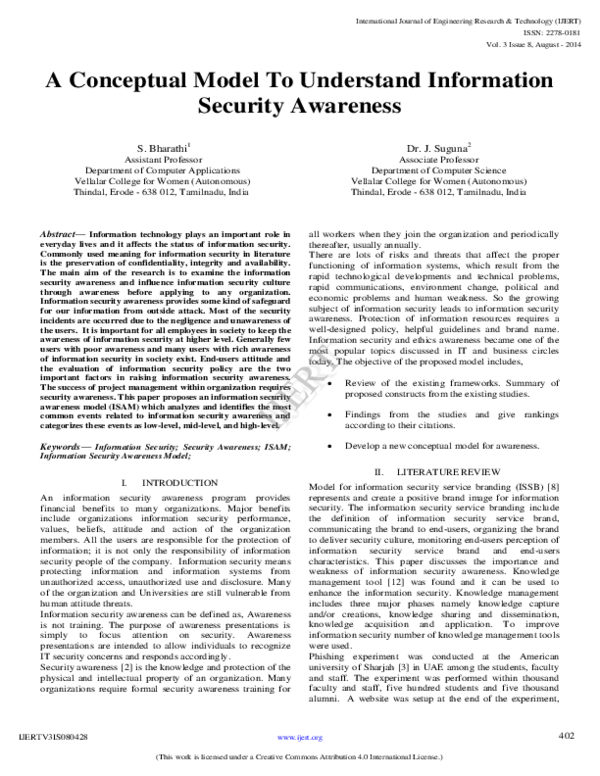 (PDF) IJERT-A Conceptual Model To Understand Information Security Awareness | IJERT Journal ...