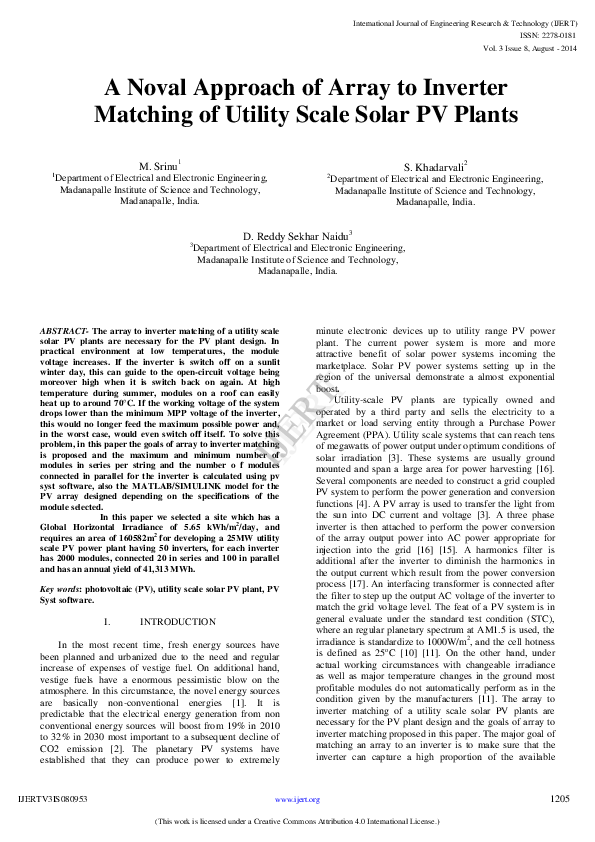 (PDF) IJERT-A Noval Approach of Array to Inverter Matching of Utility ...