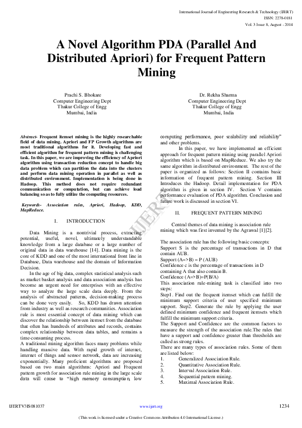 (PDF) IJERT-A Novel Algorithm PDA (Parallel And Distributed Apriori) for Frequent Pattern Mining ...