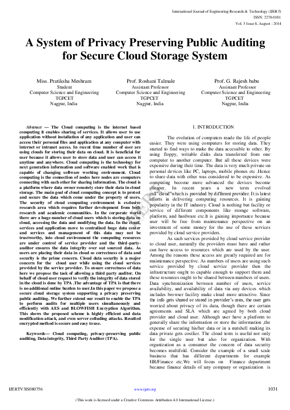 (PDF) Privacy-Preserving Auditing for Cloud Storage