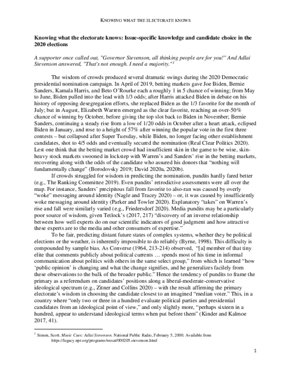 (PDF) Knowing what the electorate knows: Issue-specific knowledge and ...