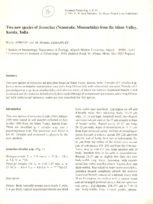 (PDF) Two new species of Iotonchus (Nematoda: Mononchida) from the ...
