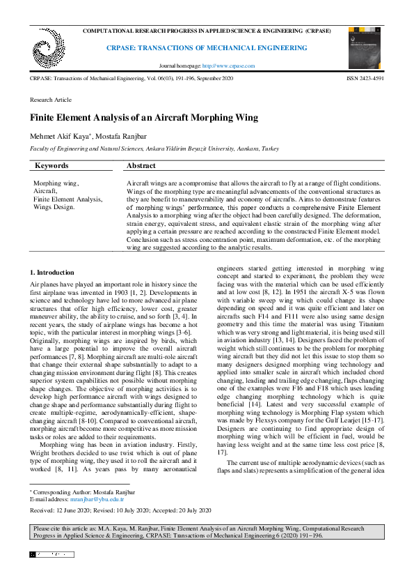 (PDF) Finite Element Analysis of an Aircraft Morphing Wing