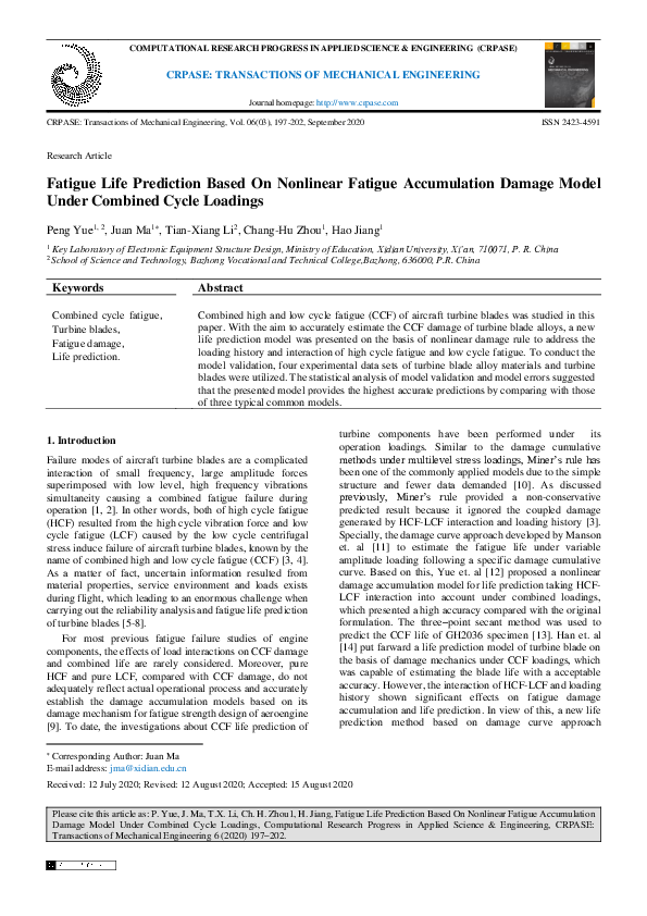 (PDF) Fatigue Life Prediction Based On Nonlinear Fatigue Accumulation Damage Model Under ...