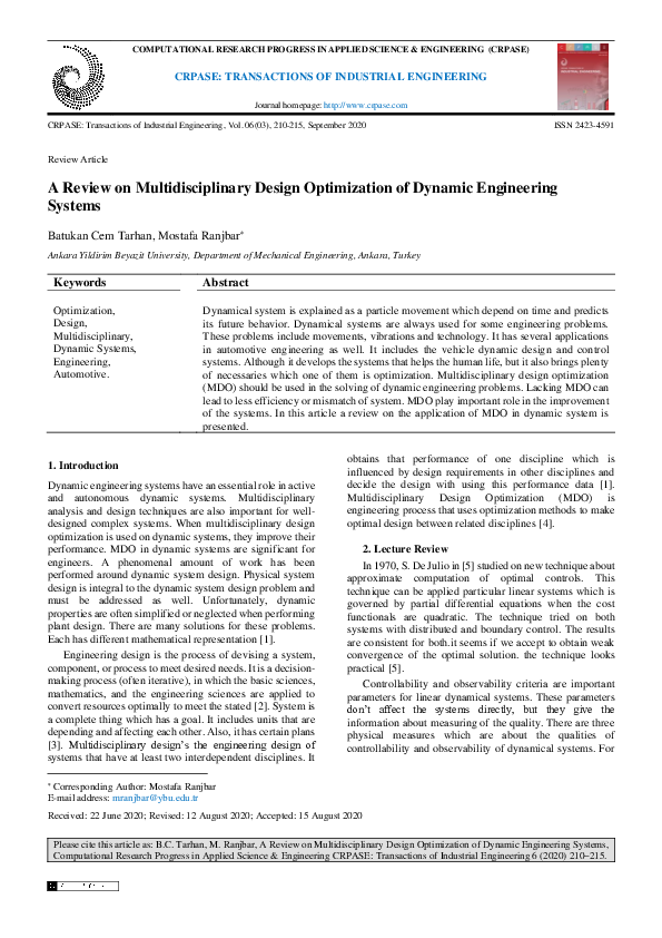 (PDF) A Review on Multidisciplinary Design Optimization of Dynamic ...