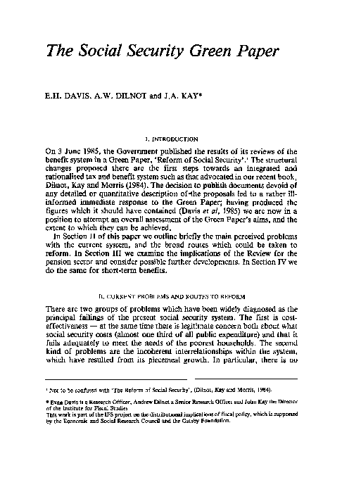 (PDF) The Social Security Green Paper
