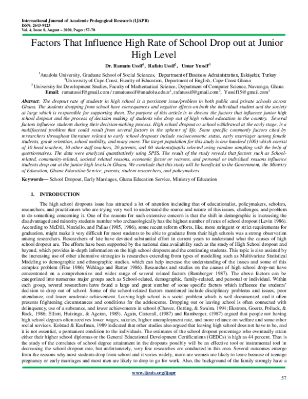 (PDF) Factors That Influence High Rate of School Drop out at Junior ...