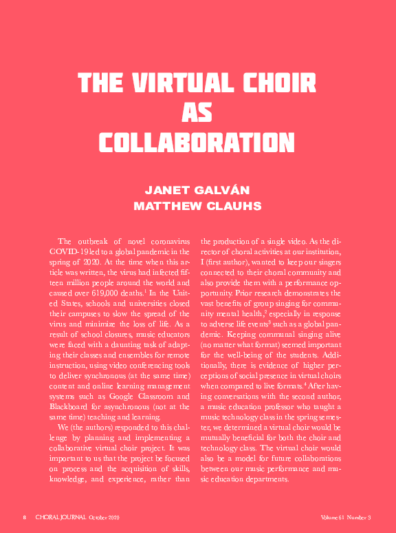 (PDF) The Virtual Choir as Collaboration