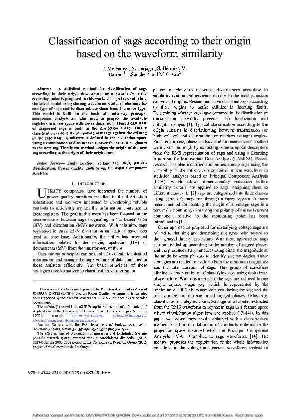 (PDF) Classification of sags according to their origin based on the waveform similarity