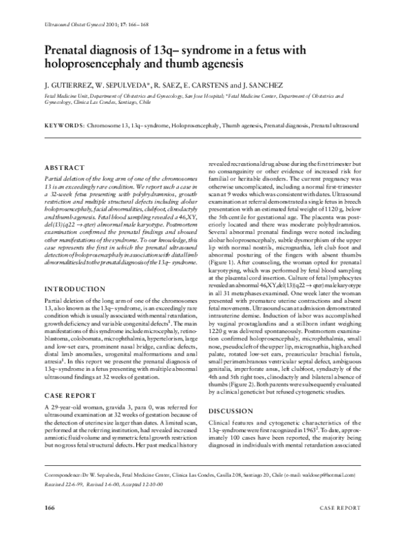 (PDF) Prenatal diagnosis of 13q- syndrome in a fetus with ...