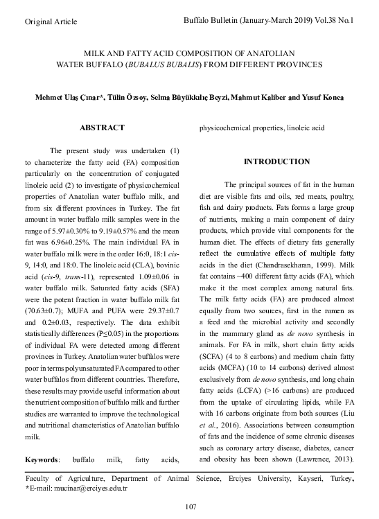 (PDF) MILK AND FATTY ACID COMPOSITION OF ANATOLIAN WATER BUFFALO ...