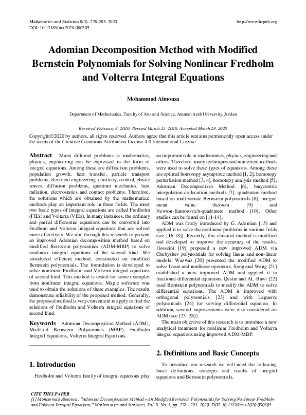 Pdf Adomian Decomposition Method With Modified Bernstein Polynomials