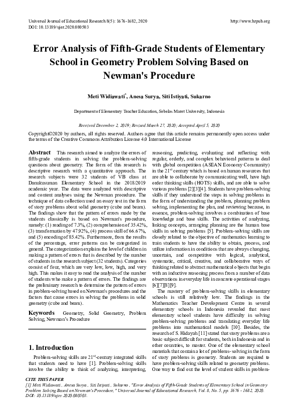 (PDF) Error Analysis of Fifth-Grade Students of Elementary School in ...