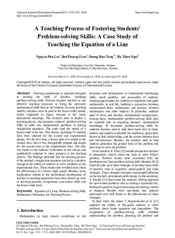 (PDF) A Teaching Process of Fostering Students' Problem-solving Skills ...