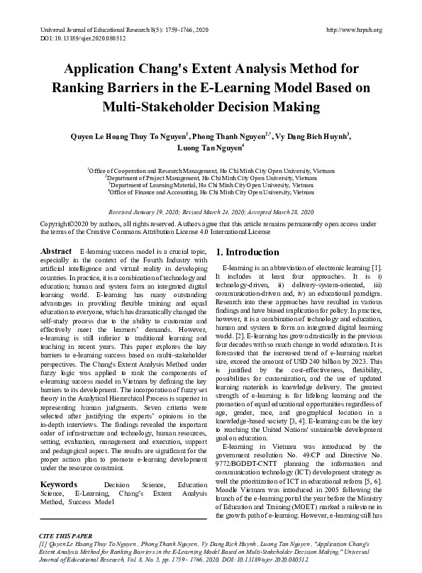 (PDF) Application Chang's Extent Analysis Method for Ranking Barriers ...