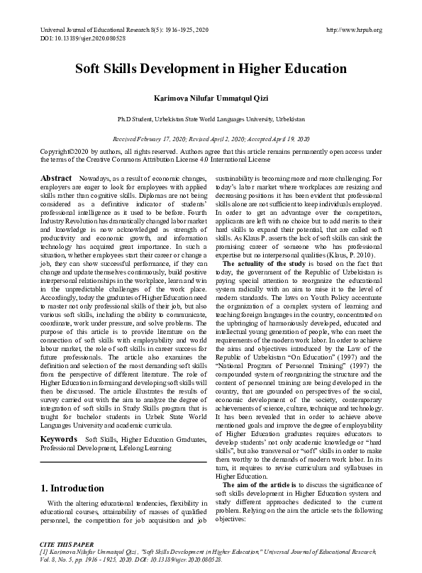 (PDF) Soft Skills Development in Higher Education