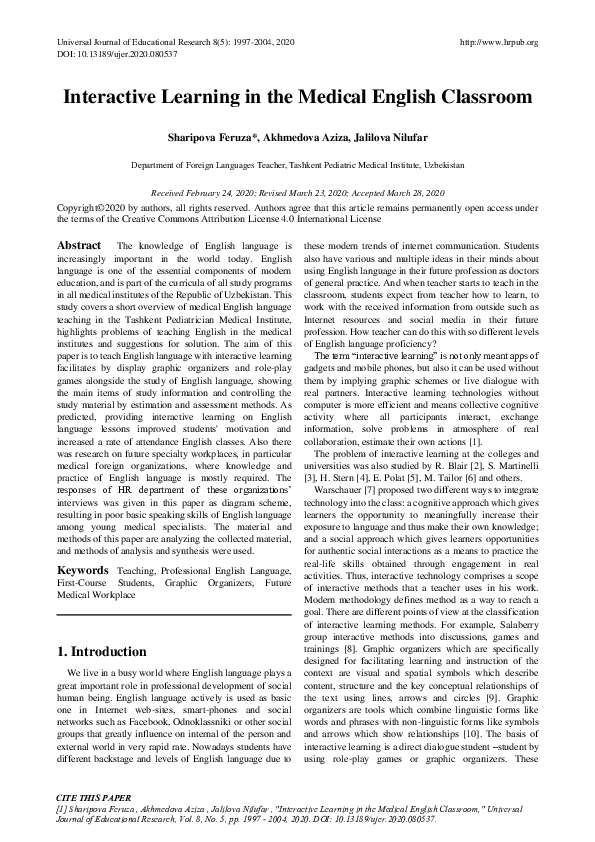 (PDF) Interactive Learning in the Medical English Classroom