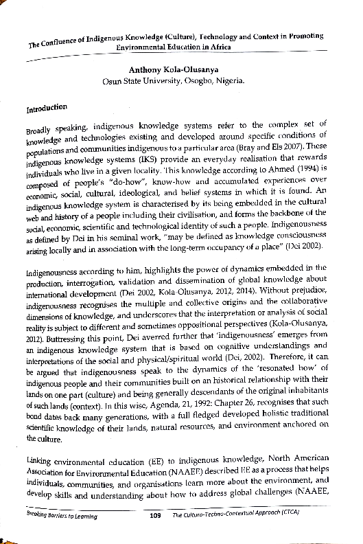 (PDF) The Confluence of Indigenous Knowledge (Culture), Technology and ...