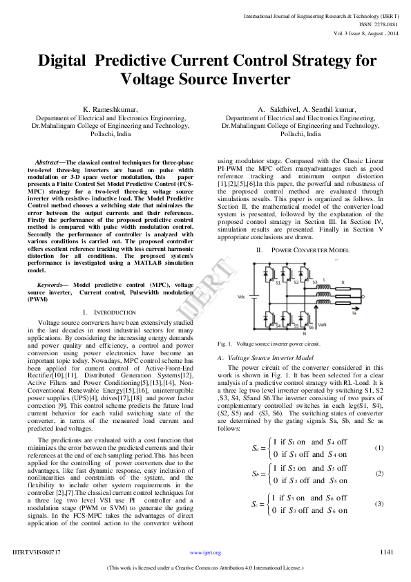 (PDF) IJERT-Digital Predictive Current Control Strategy for Voltage Source Inverter | IJERT ...