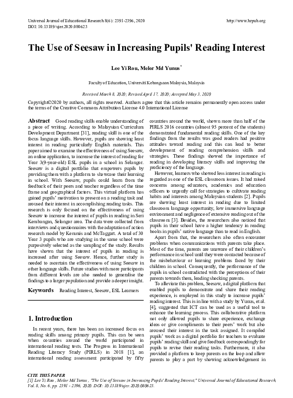 (PDF) The Use of Seesaw in Increasing Pupils' Reading Interest