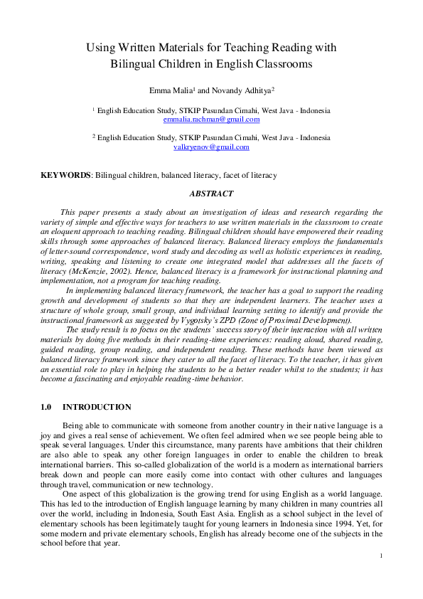 (PDF) Using Written Materials for Teaching Reading with Bilingual ...
