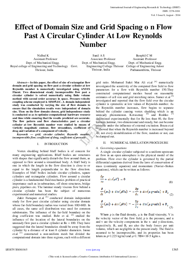 Pdf Ijert Effect Of Domain Size And Grid Spacing On Flow Past A Circular Cylinder At Low