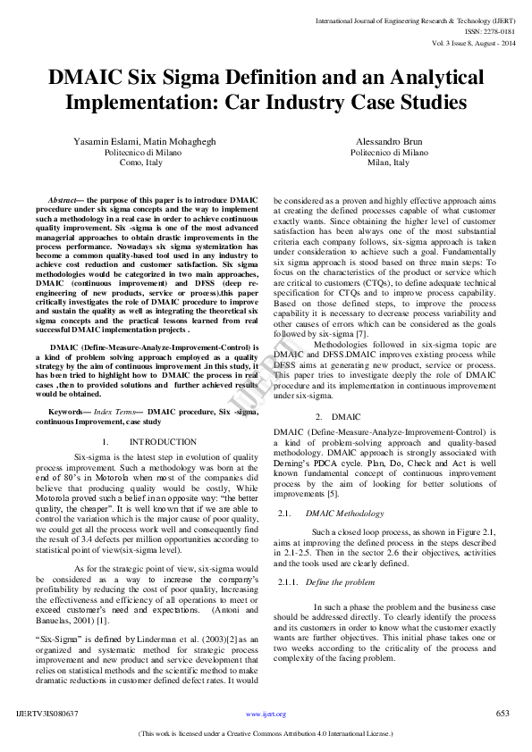 (PDF) IJERT-DMAIC Six Sigma Definition and an Analytical Implementation ...