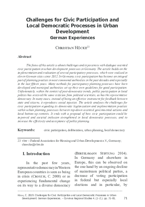 (PDF) Challenges for Civic Participation and Local Democratic Processes ...