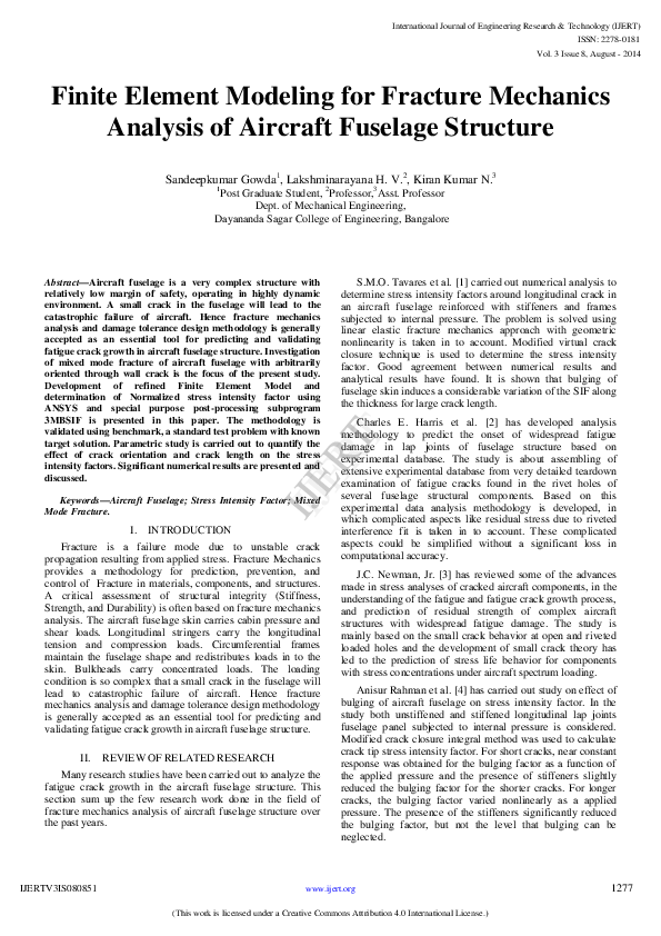 (PDF) IJERT-Finite Element Modeling for Fracture Mechanics Analysis of Aircraft Fuselage Structure