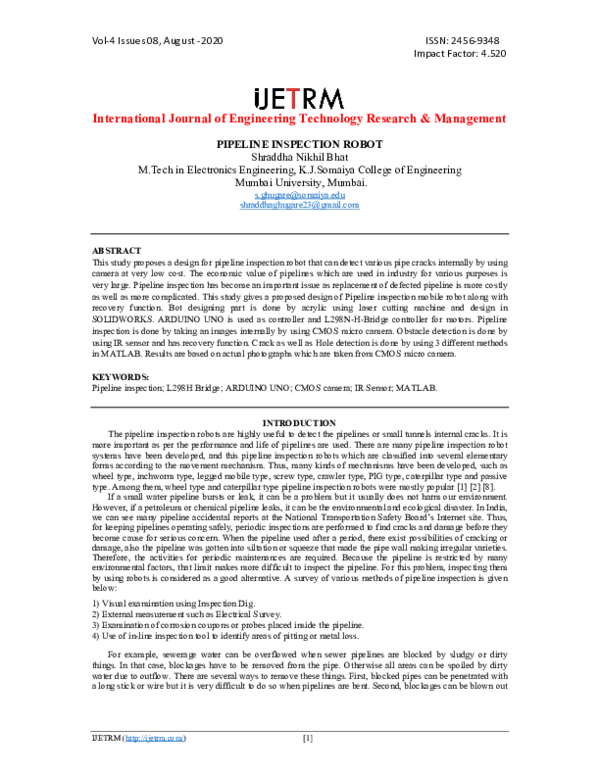 (PDF) PIPELINE INSPECTION ROBOT