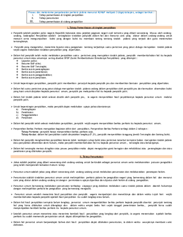 (DOC) Proses dan mekanisme penyelesaian perkara pidana
