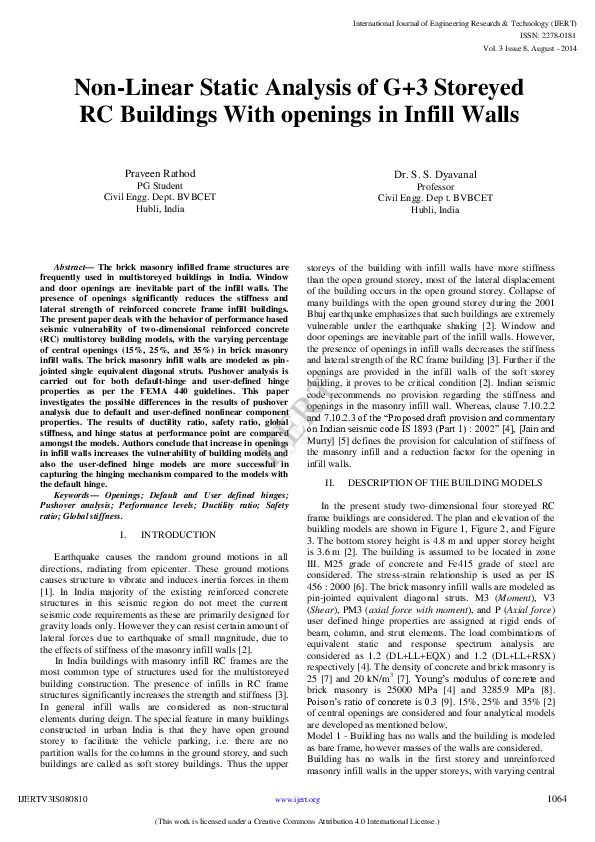 (PDF) IJERT-Non-Linear Static Analysis of G+3 Storeyed RC Buildings With openings in Infill Walls