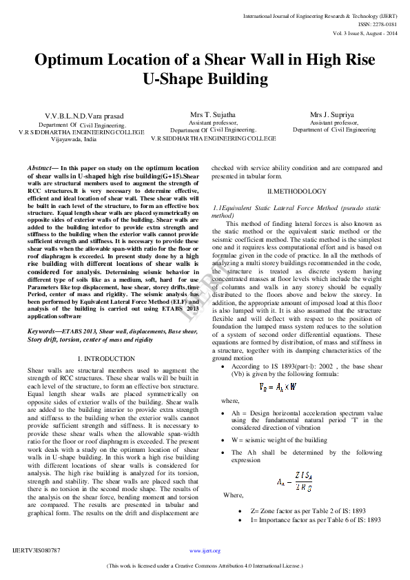 (PDF) IJERT-Optimum Location of a Shear Wall in High Rise U-Shape Building